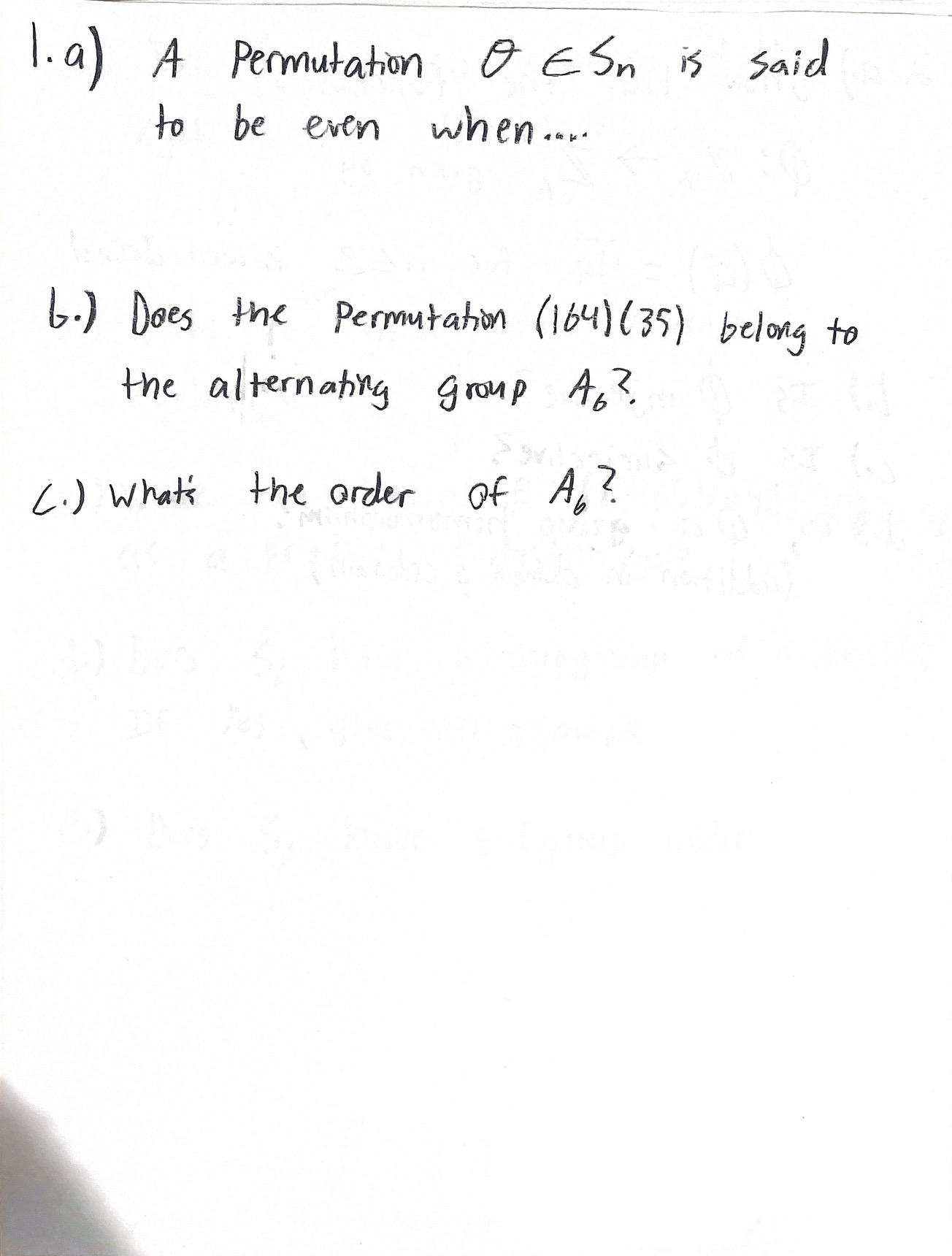 Solved 1.a) ﻿A permutation θ in Sn ﻿is saidto be even | Chegg.com