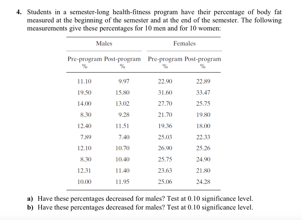 Solved 4. Students in a semester-long health-fitness program | Chegg.com