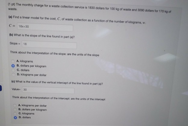 Solved (1 pt) The monthly charge for a waste collection | Chegg.com