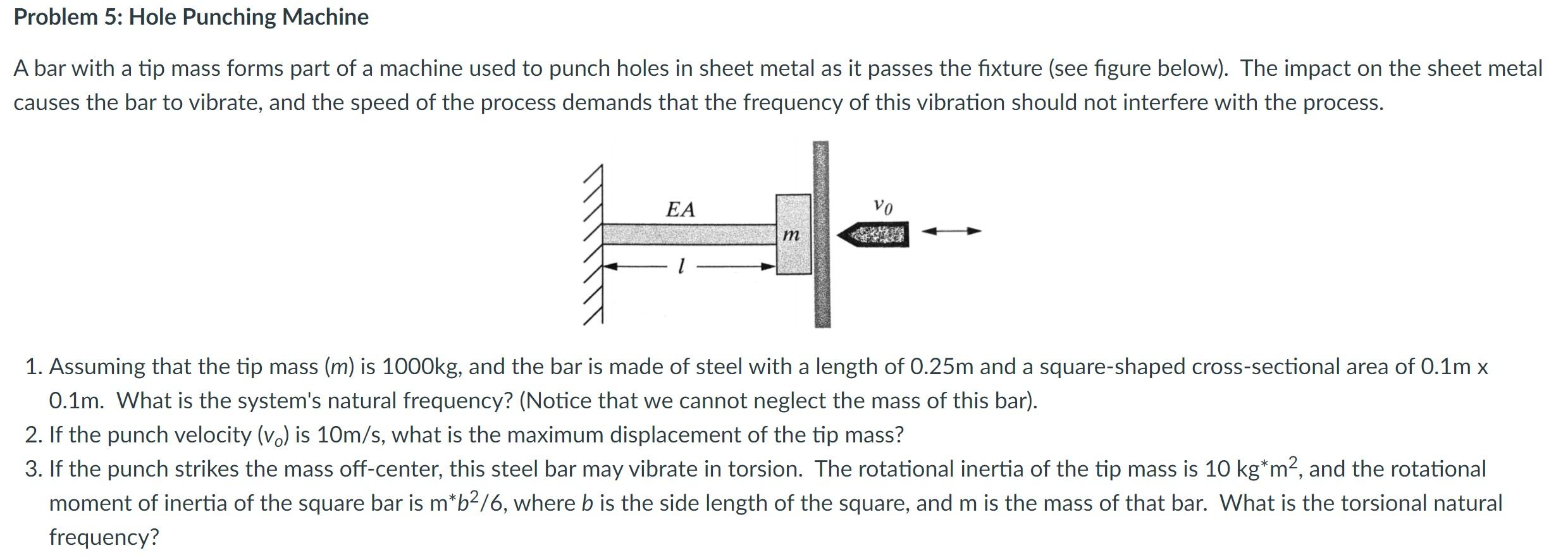 Solved Problem 5: Hole Punching Machine A bar with a tip | Chegg.com