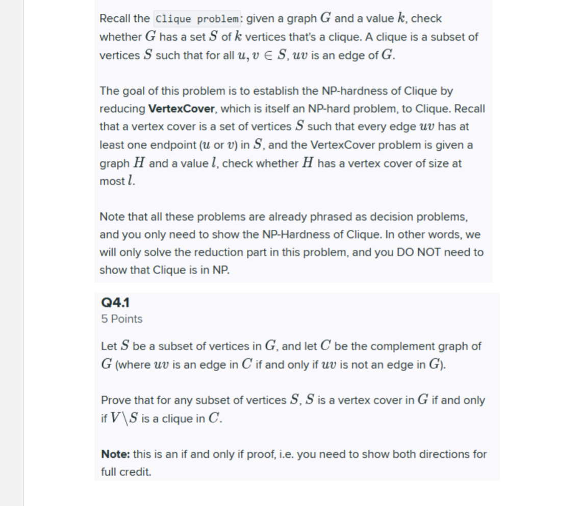 Solved Recall the clique problem: given a graph \\( G \\) | Chegg.com