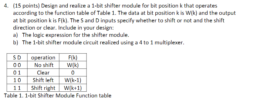 Solved (15 ﻿points) ﻿Design and realize a 1-bit shifter | Chegg.com