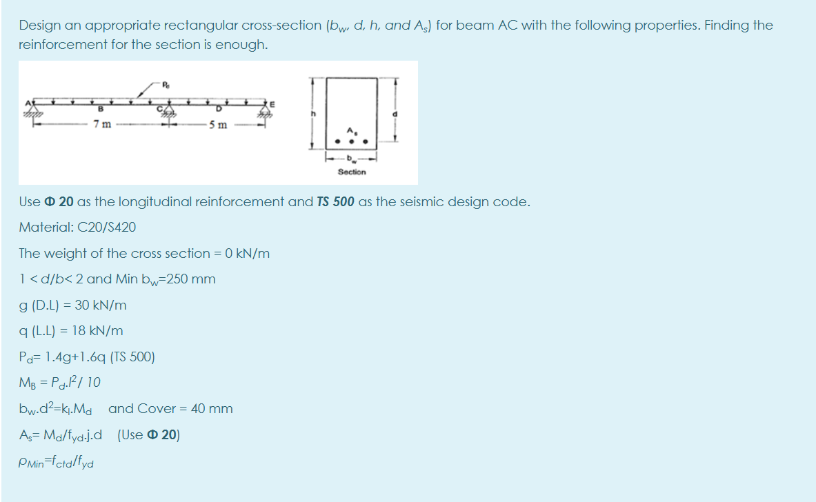 Solved Design an appropriate rectangular cross-section (bw, | Chegg.com