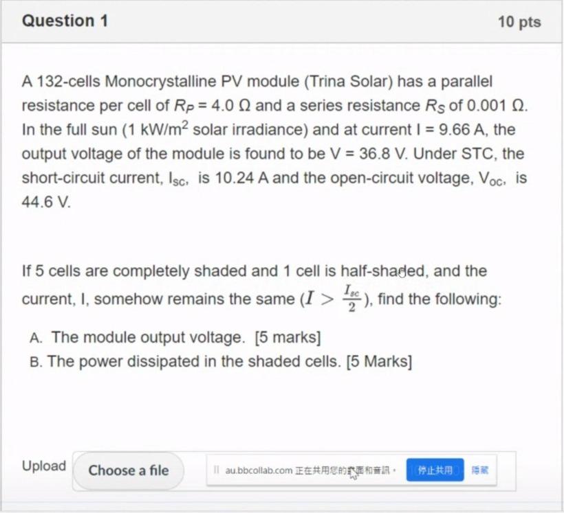 Solved A 132-cells Monocrystalline PV module (Trina Solar) | Chegg.com