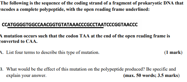 Solved The following is the sequence of the coding strand of | Chegg.com
