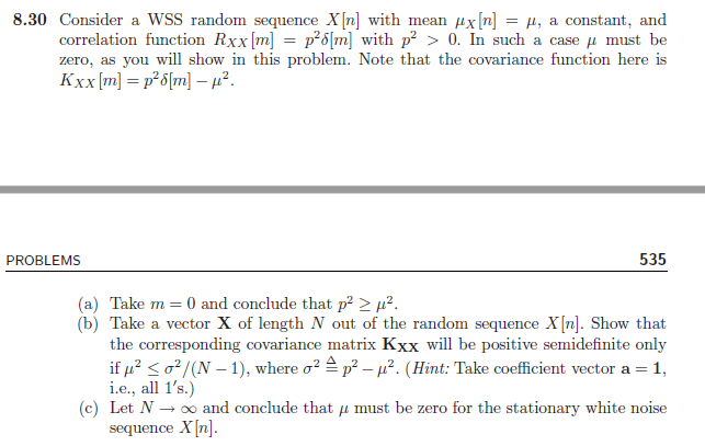 8.30 Consider a WSS random sequence X [nwith mean | Chegg.com