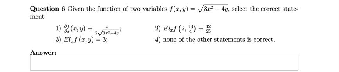 Solved Question 6 Given the function of two variables | Chegg.com