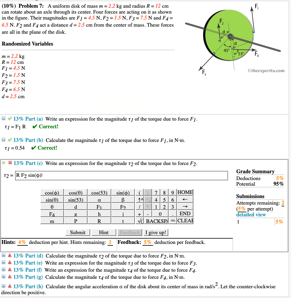 Solved: (10%) Problem 7: A Uniform Disk Of Mass M= 2.2 Kg ... | Chegg.com