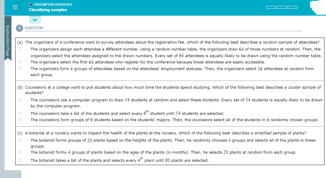 Solved III O DESCRIPTIVE STATISTICS Classifying samples CCO | Chegg.com