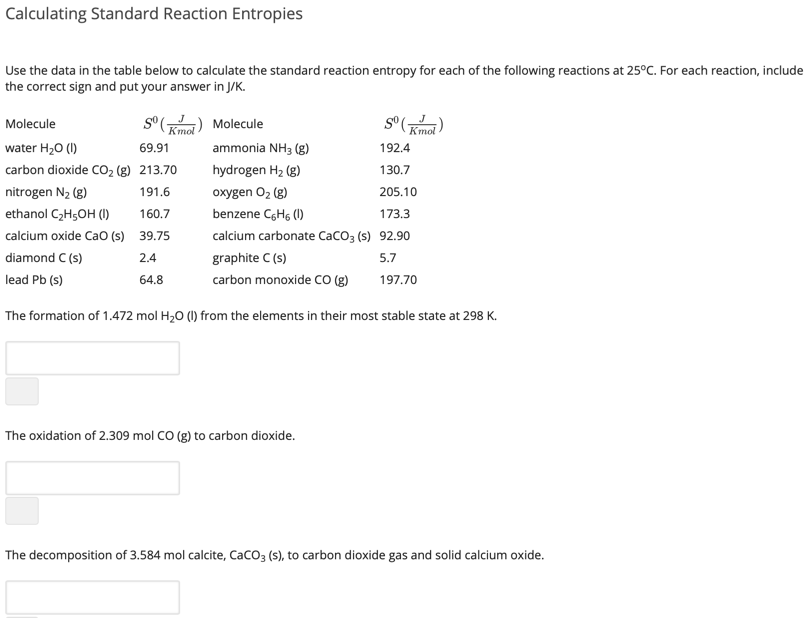 Solved Calculating Standard Reaction Entropies Use the data | Chegg.com