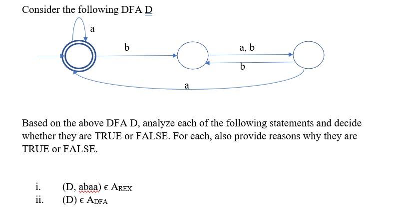Solved Consider the following DFA D a b a, b b a Based on | Chegg.com