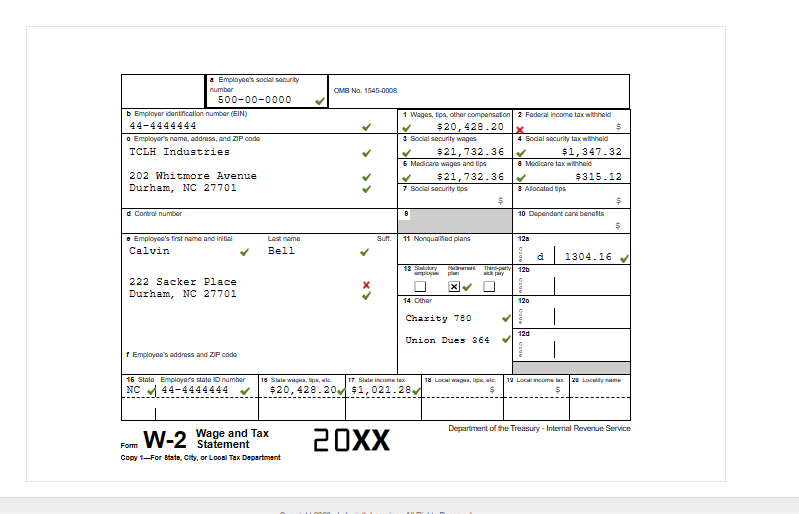 Solved Complete Form W-2 for Calvin Bell of TCLH Industries | Chegg.com