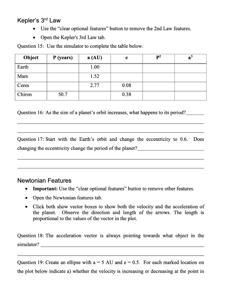 Solved Student Guide to the Planetary Orbit Simulator | Chegg.com