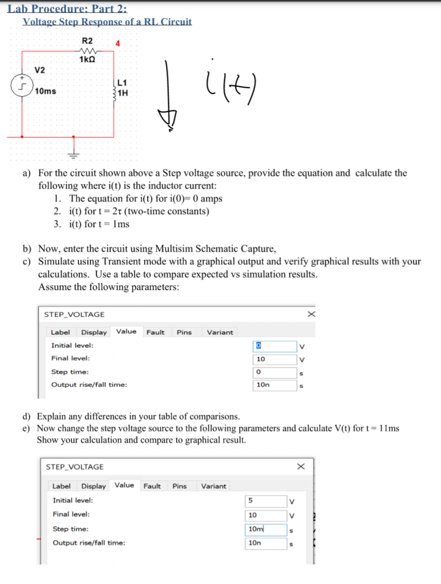 Solved Lab Procedure: Part 2: Voltage Step Response of a RL | Chegg.com