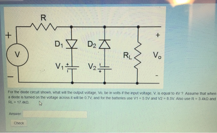 Solved V1 V2는 For the diode circuit shown, what will the | Chegg.com