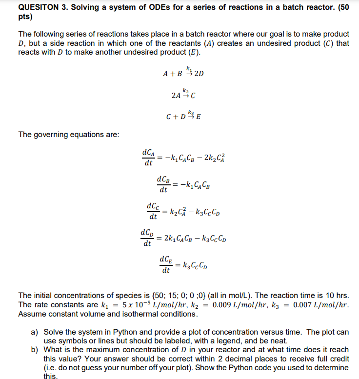 Solved Python Quesiton 3 solving A System Of Odes For A