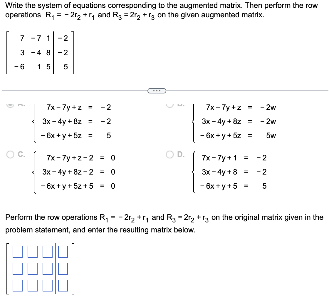 Solved Write the system of equations corresponding to the | Chegg.com