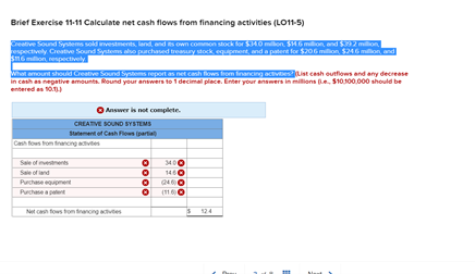 Solved Brief Exercise 11-8 Calculate net cash flows from | Chegg.com