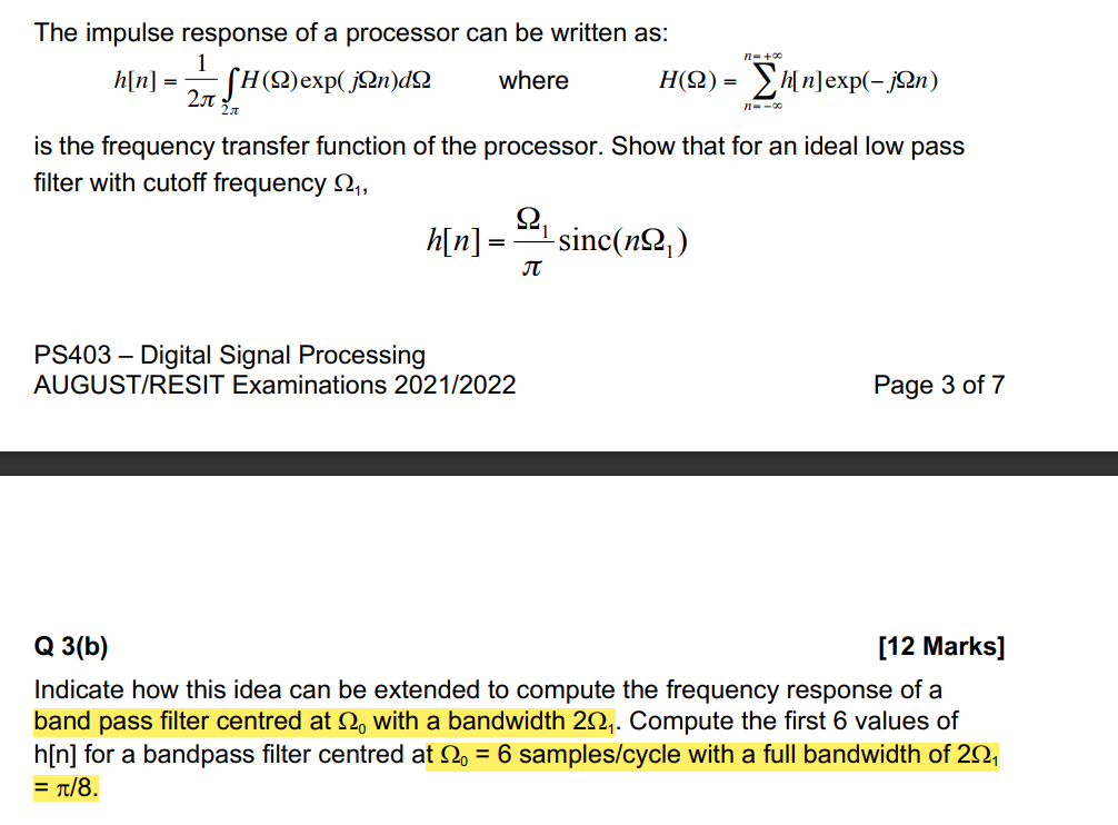 The impulse response of a processor can be written | Chegg.com