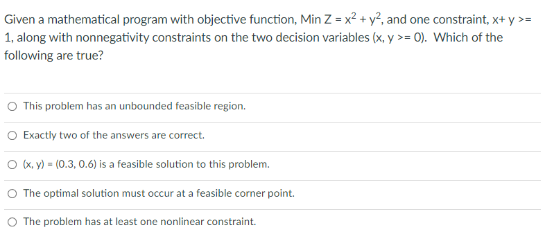 Solved Given a mathematical program with objective function, | Chegg.com
