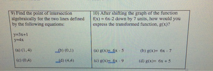 Solved Find the point of intersection 1 algebraically for | Chegg.com