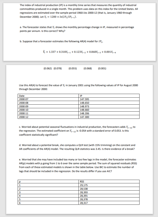 Solved The index of industrial production (IP) is a monthly | Chegg.com
