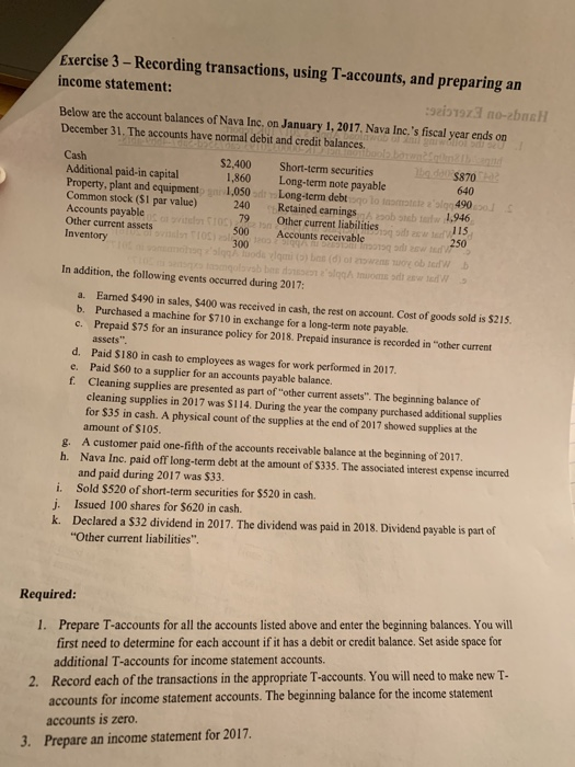 Solved Exercise 3 - Recording transactions, using | Chegg.com
