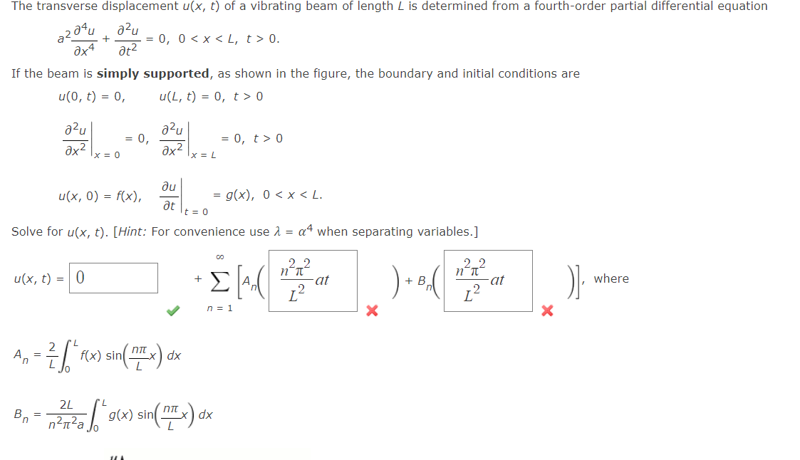 Solved a2∂x4∂4u+∂t2∂2u=0,00. If the beam is simply | Chegg.com