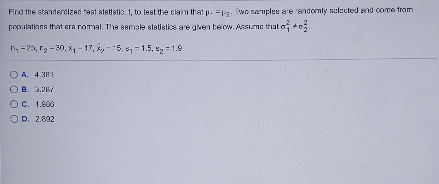 Solved Find the standardized test statistic, t, to test the | Chegg.com