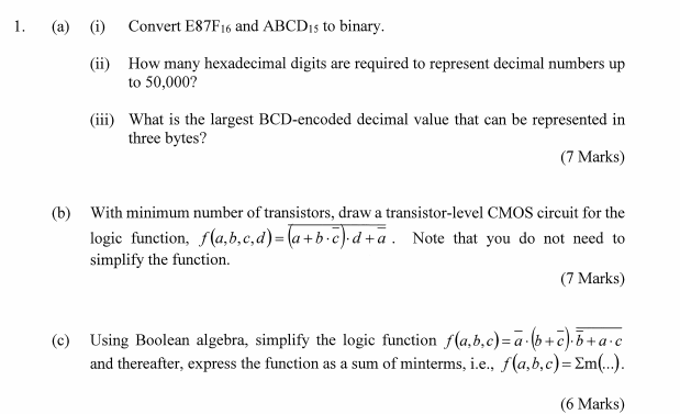 Solved 1 A I Convert E87f16 And Abcd Is To Binary Ii 