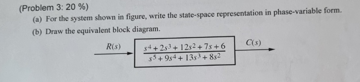 Solved (Problem 3: 20% ) (a) For the system shown in figure, | Chegg.com
