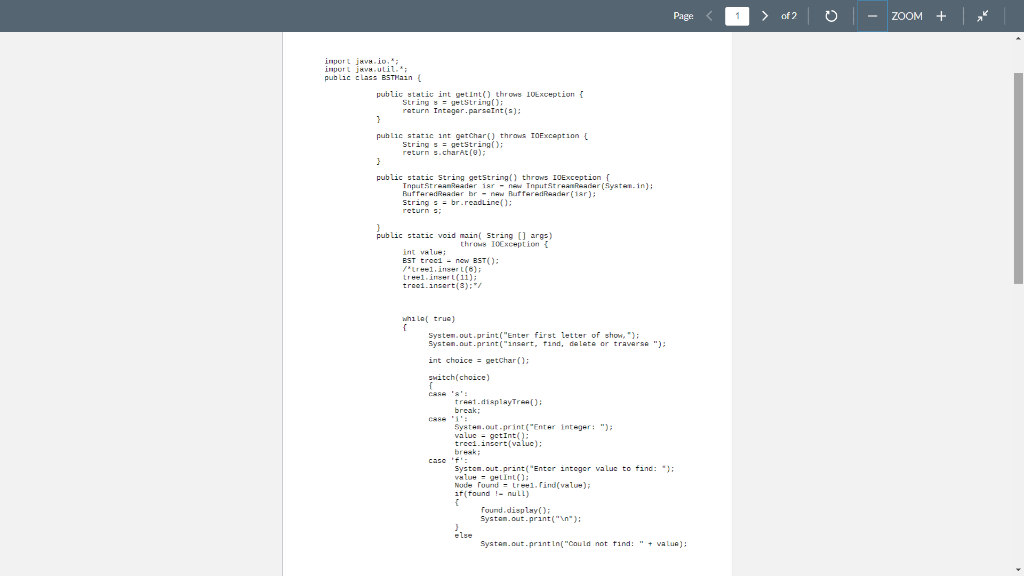 Given is an implementation of a Binary Search Tree | Chegg.com
