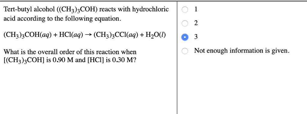 Solved Tert-butyl alcohol ((CH3)3COH) reacts with | Chegg.com