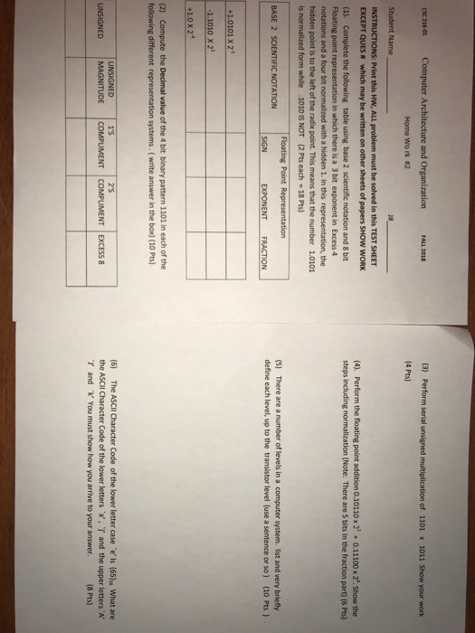 Solved Complete the following table using base 2 scientific | Chegg.com