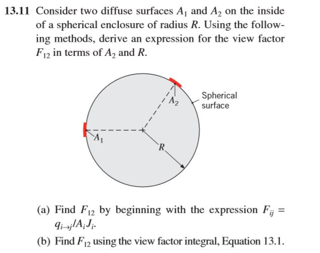 Solved 13.11 Consider two diffuse surfaces A, and A2 on the | Chegg.com