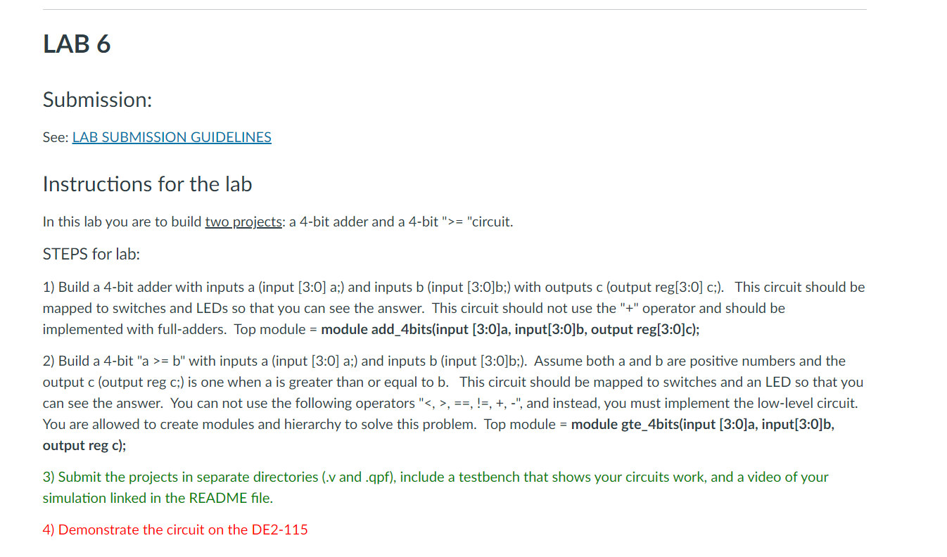 LAB 6 Submission: See: LAB SUBMISSION GUIDELINES | Chegg.com
