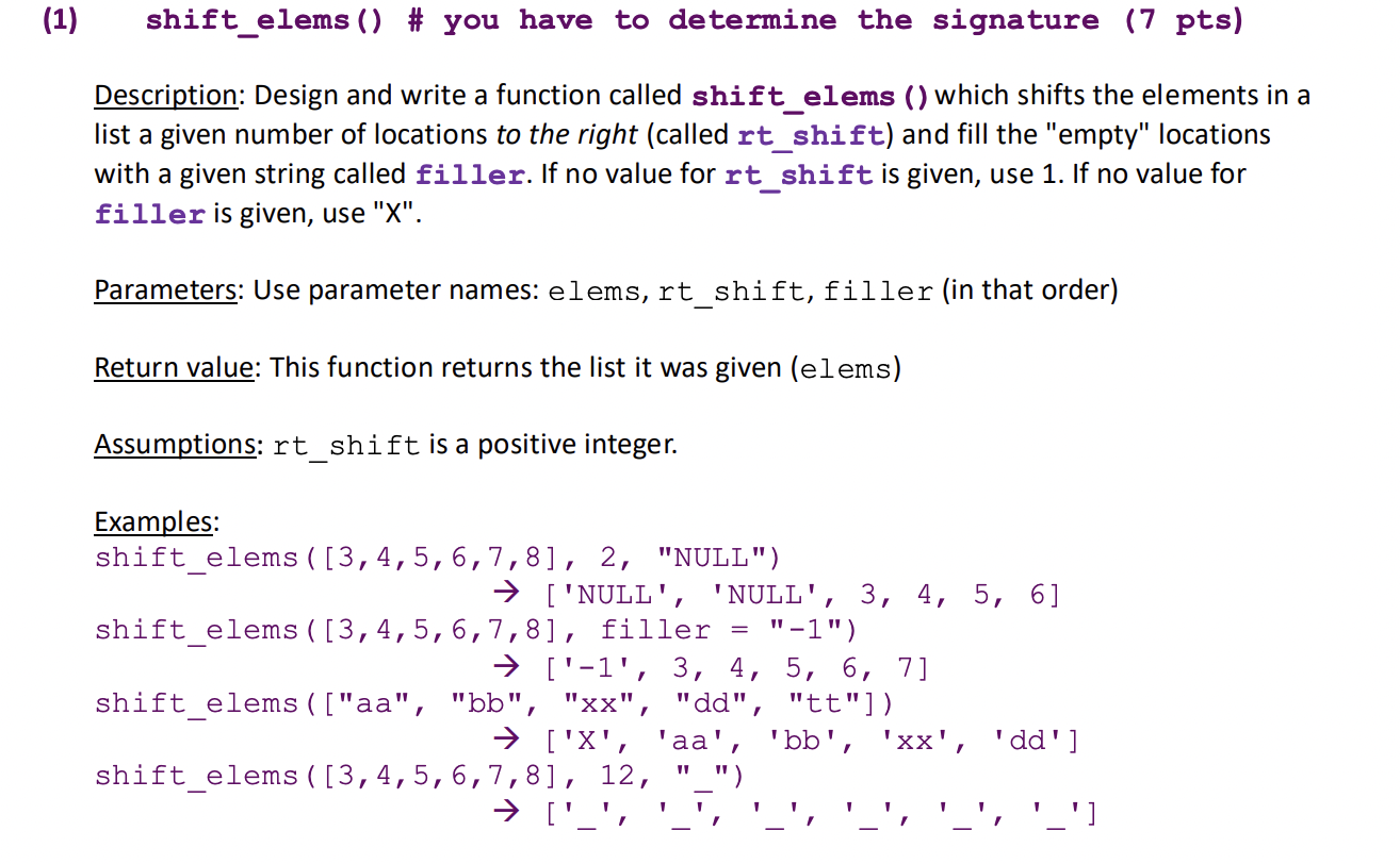 Solved (1) shift_elems () \# you have to determine the | Chegg.com