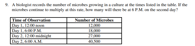 Solved 9. A biologist records the number of microbes growing | Chegg.com