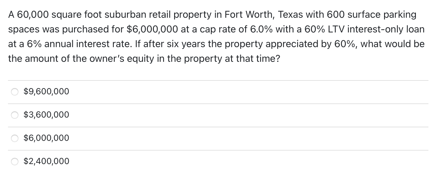 Solved A 60,000 square foot suburban retail property in Fort | Chegg.com