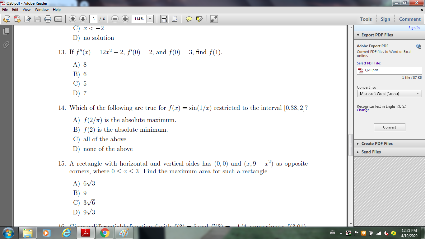 Solved ZQ20.pdf - Adobe Reader File Edit View Window Help OD | Chegg.com