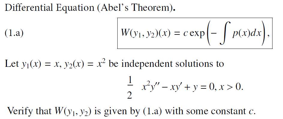 Solved Differential Equation (Abel's Theorem). (1.a) | Chegg.com