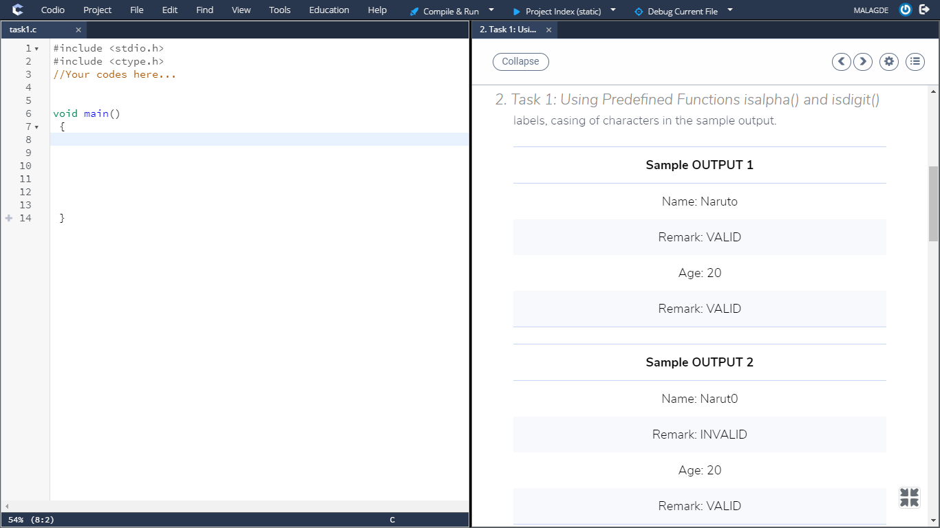 Solved Codio Project File Edit Find View Tools Education | Chegg.com