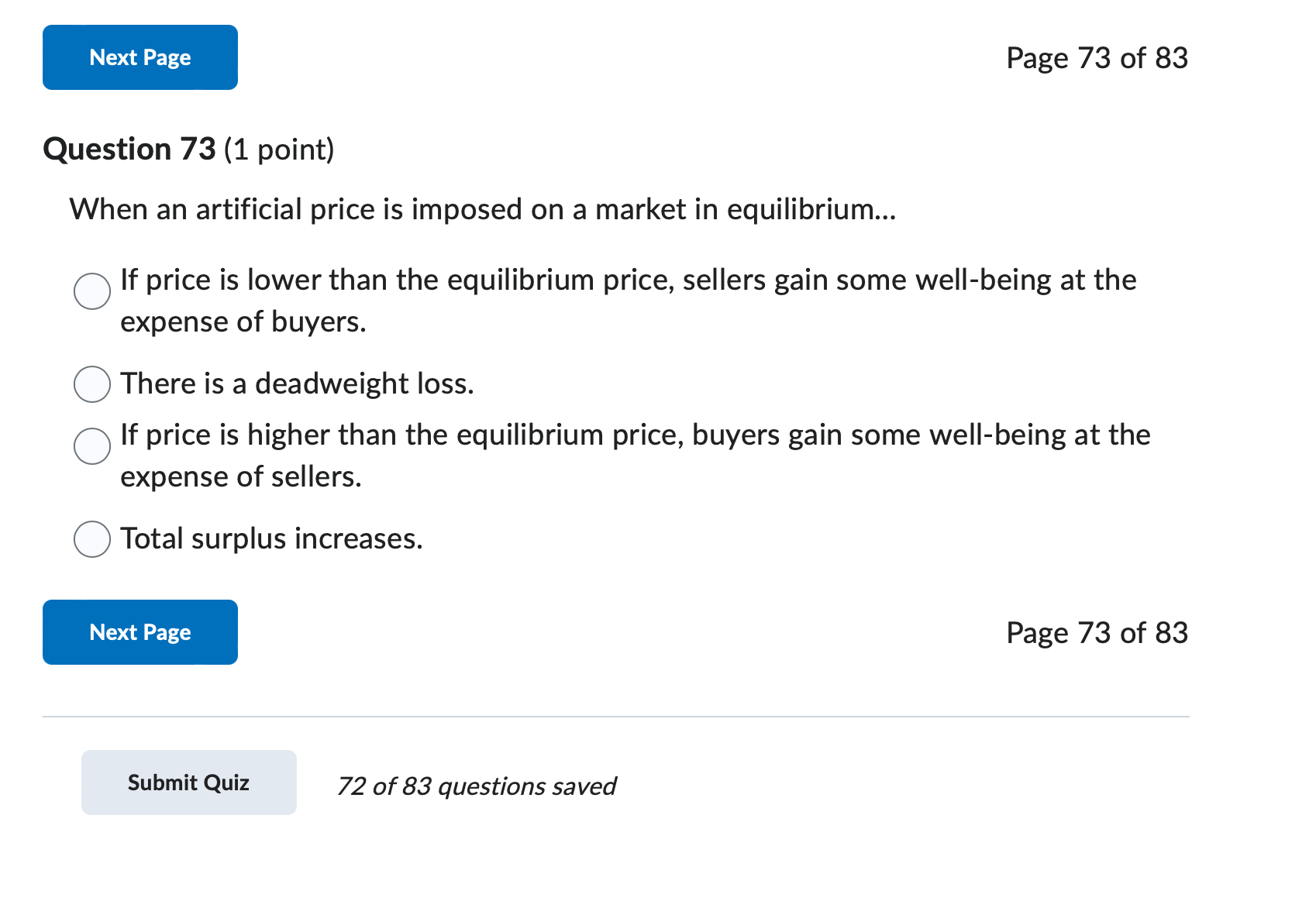 Solved Question 73 (1 ﻿point)When an artificial price is | Chegg.com