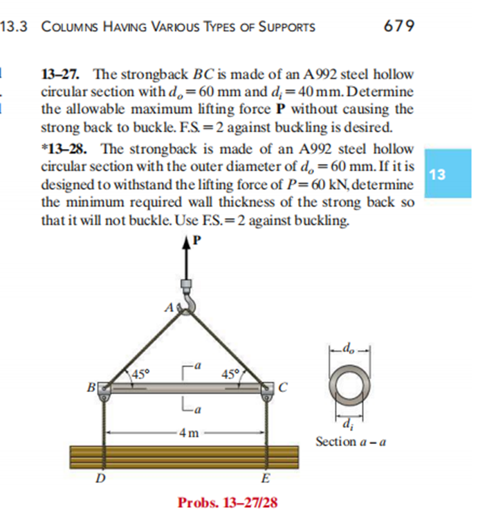 Solved 13-27. The strongback BC is made of an A992 steel | Chegg.com