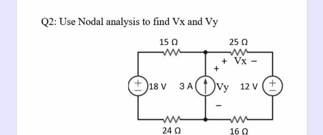 Solved Q2: Use Nodal analysis to find Vx and Vy 15 ) 25 0 + | Chegg.com