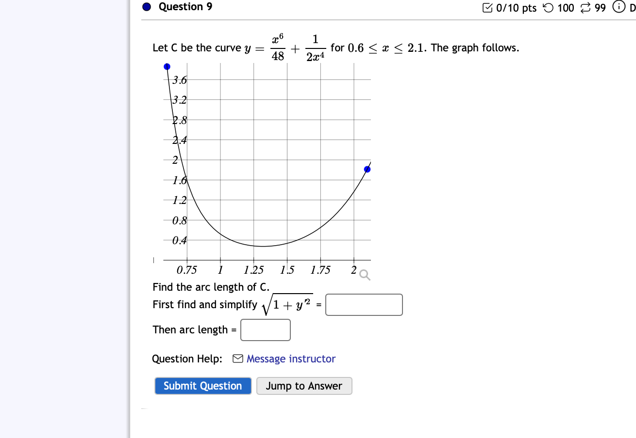 Solved Let C be the curve y=48x6+2x41 for 0.6≤x≤2.1. The | Chegg.com