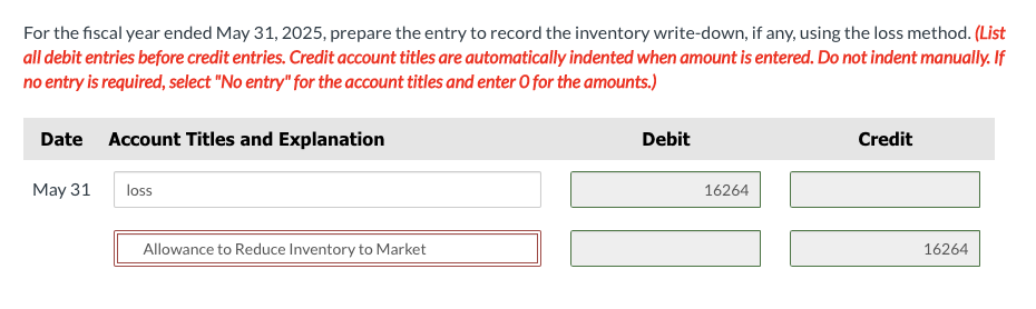 Solved For the fiscal year ended May 31, 2025, prepare the | Chegg.com