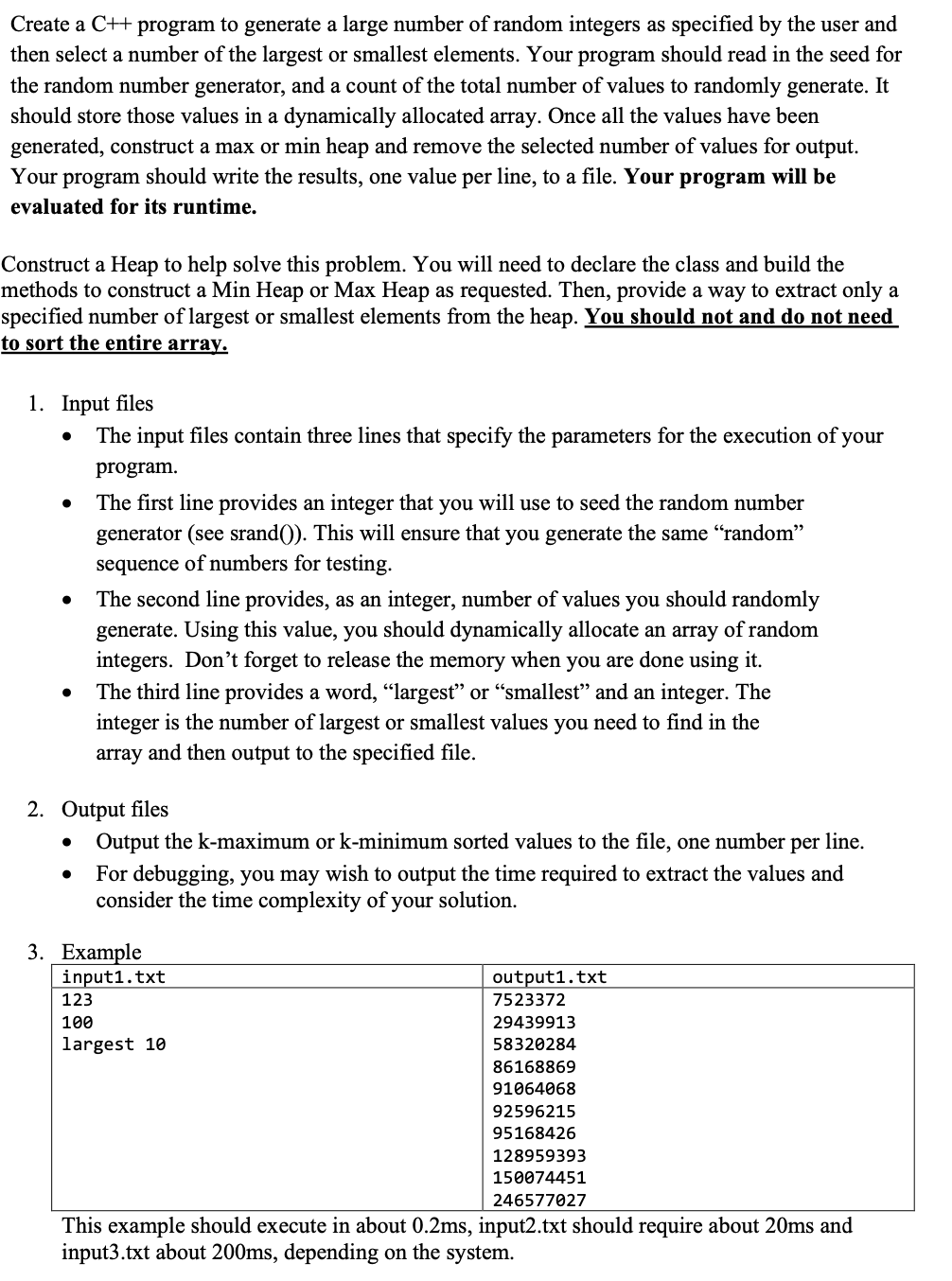 Solved Create a C++ program to generate a large number of | Chegg.com