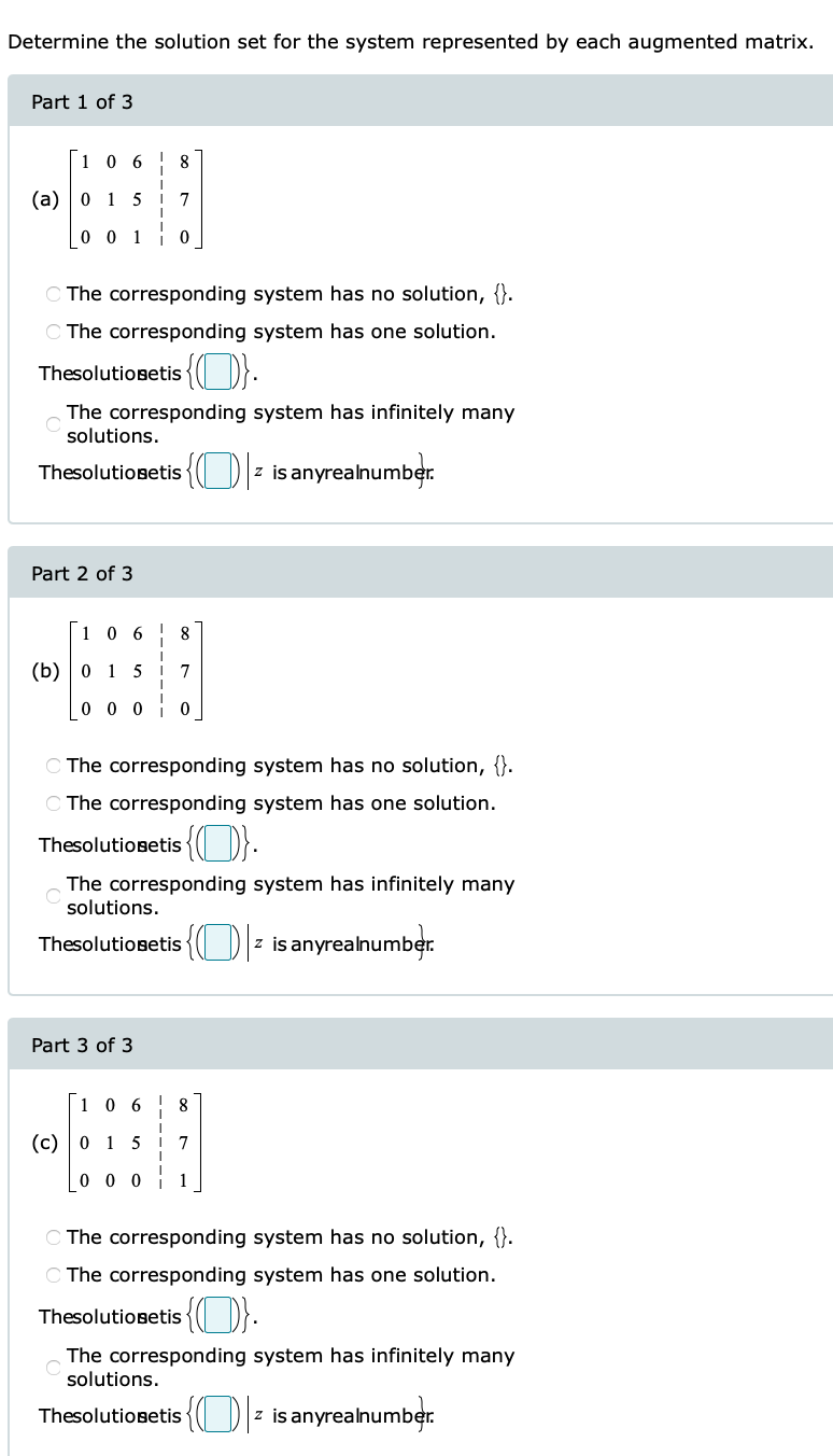 Solved Determine the solution set for the system represented | Chegg.com