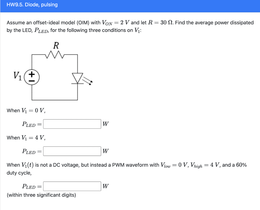 Solved HW9.5. Diode, pulsing Assume an offset-ideal model | Chegg.com